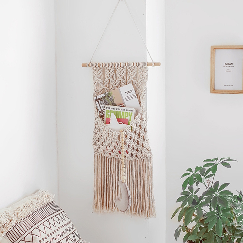 G5AB Boho Macrame Woven Cotton Rope Storage Pocket... – Vicedeal