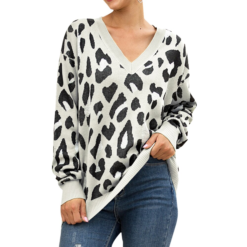 Sfit Leopard sweater women V-Neck Pullover winter ... – Grandado