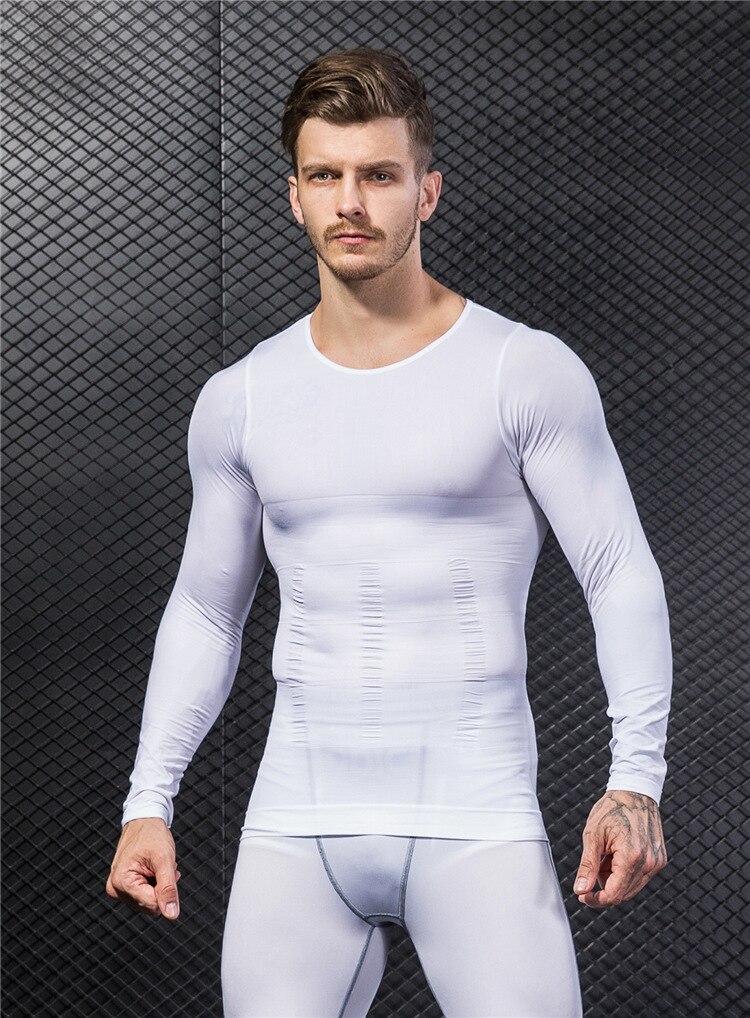 seamless long sleeve men body shaper t shirt sport... – Grandado