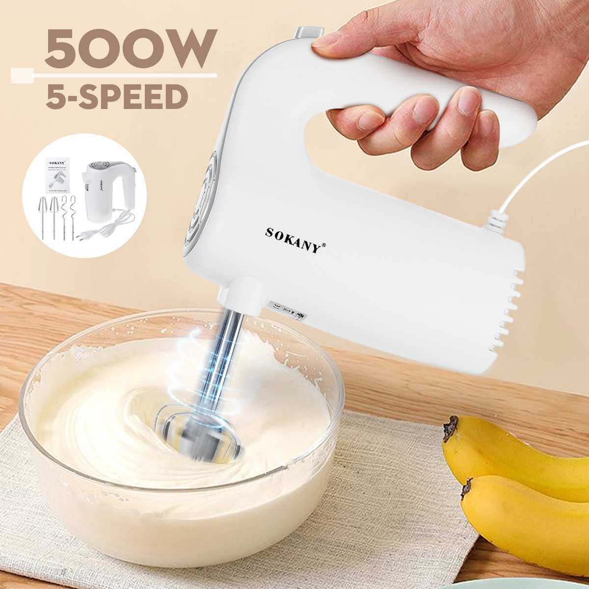 500W Power Electric Food Mixer Hand Blender 5 Spee... – Grandado