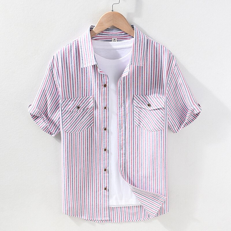 Zomer Gestreepte Shirts Mannen 100% Katoen Korte M... – Grandado