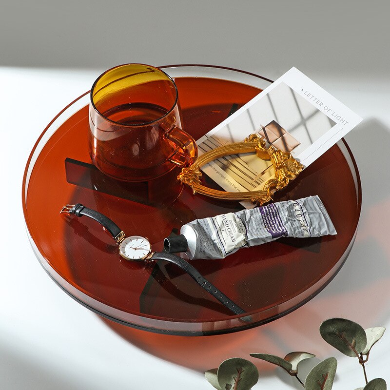Nordic Acrylic Round Tray Amber Tea Tray Living Ro... – LovingPrices