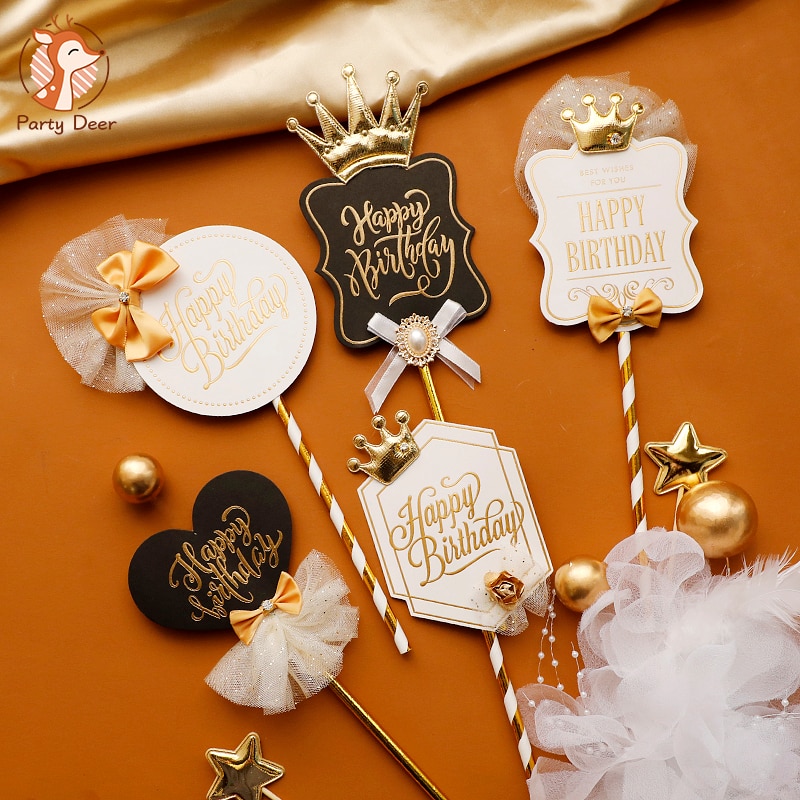 Black White Happy Birthday Party Cake Supplies Wed... – Vicedeal