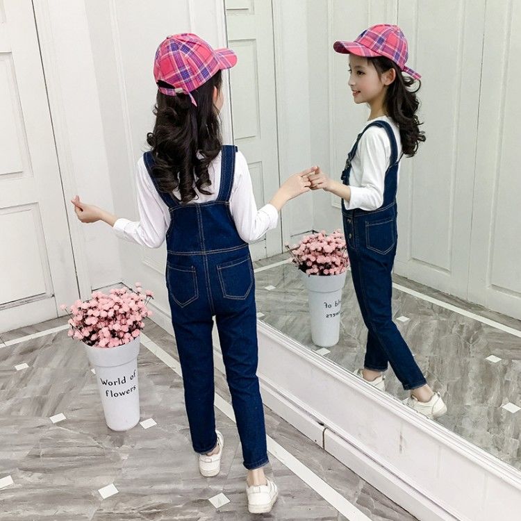 Boys And Girls Denim Solid Color Overalls Spring A... – Grandado