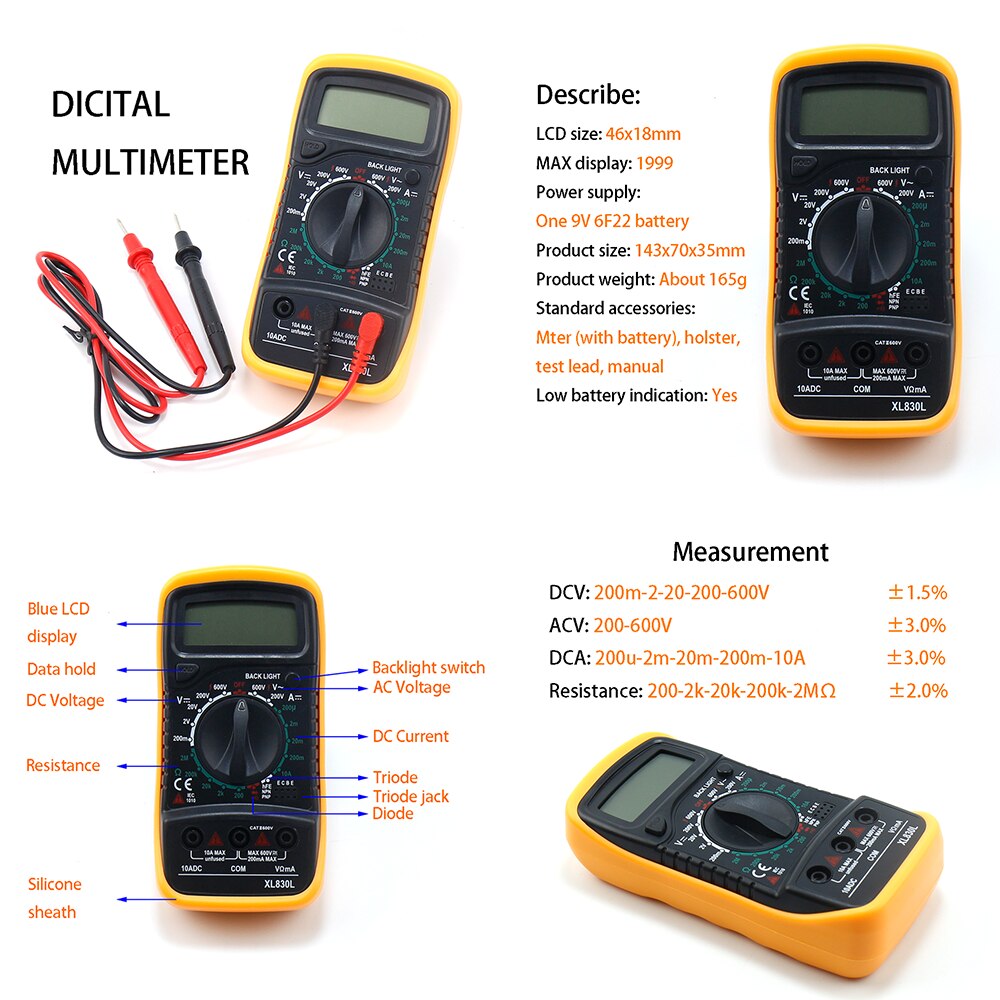 Handheld Digitale Multimeter Lcd Backlight Draagba... – Grandado