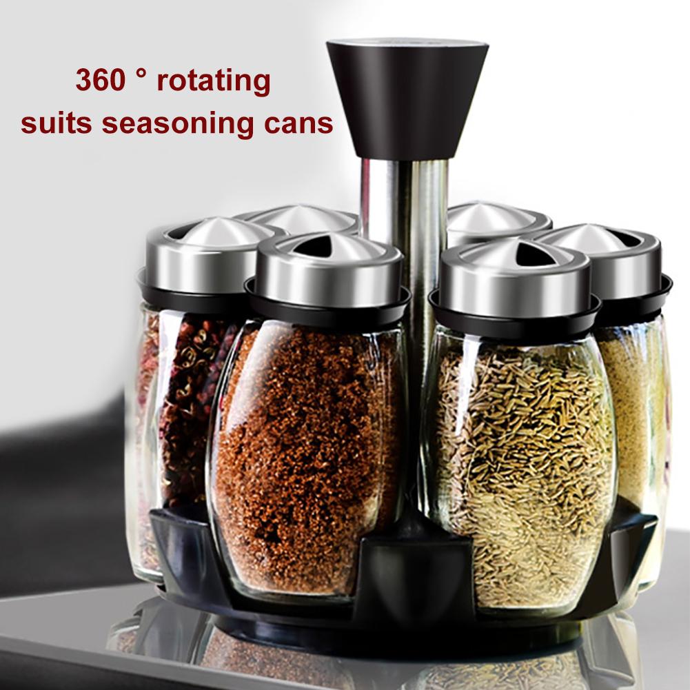 6 kitchen rotating glass spice bottle seasoning sa... – Grandado