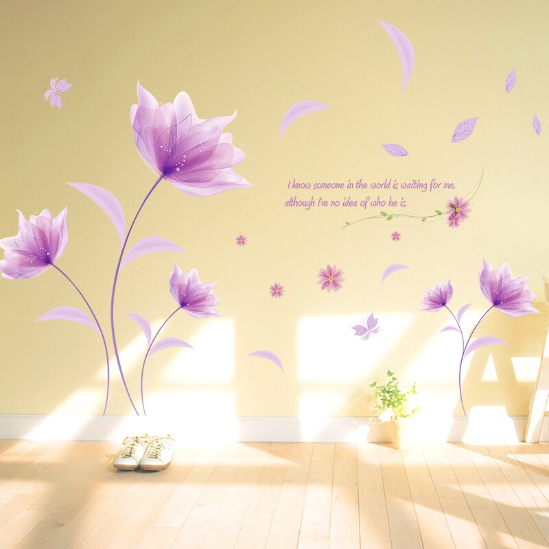 Romantic Purple flowers Wall Sticker love living r... – Vicedeal