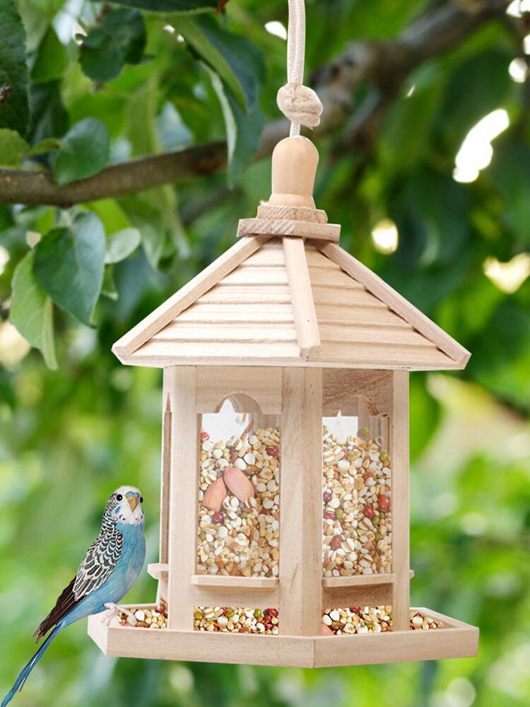 Wooden Bird Feeders Hanging Type Outdoor Pet Bird ... – Grandado