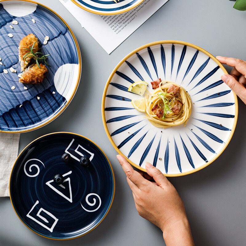 Nordic Hand-painted Ceramic Disc Food Plate Househ... – Grandado