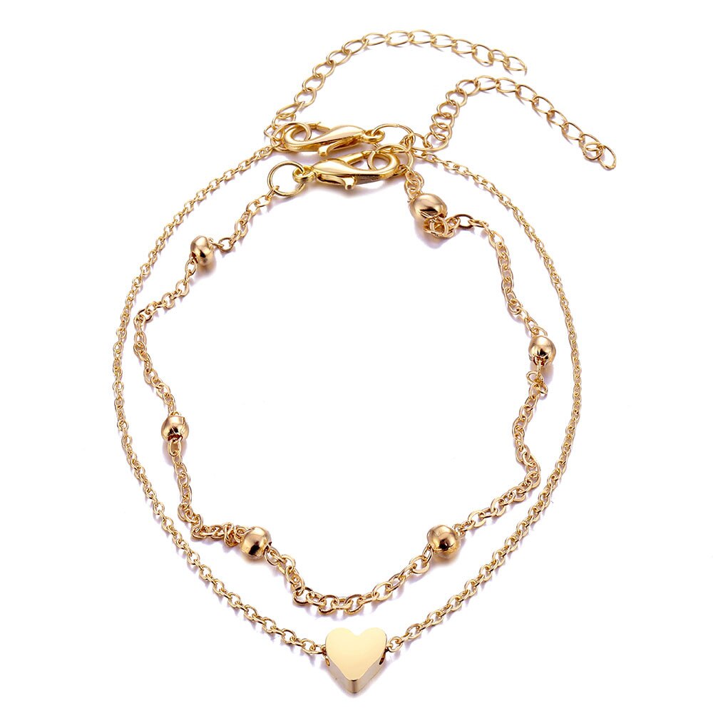 2pcs/Set Gold Color Heart Simple Anklets For Woman... – Grandado