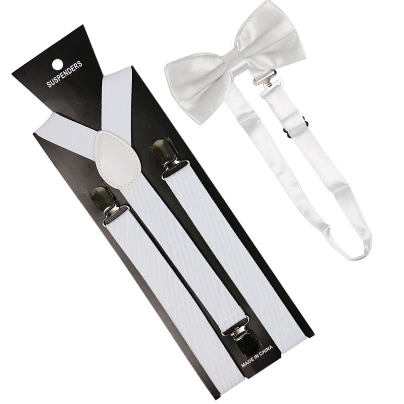 2.5cm Wide White Men Womens Suspenders Bow Tie Set... – Vicedeal
