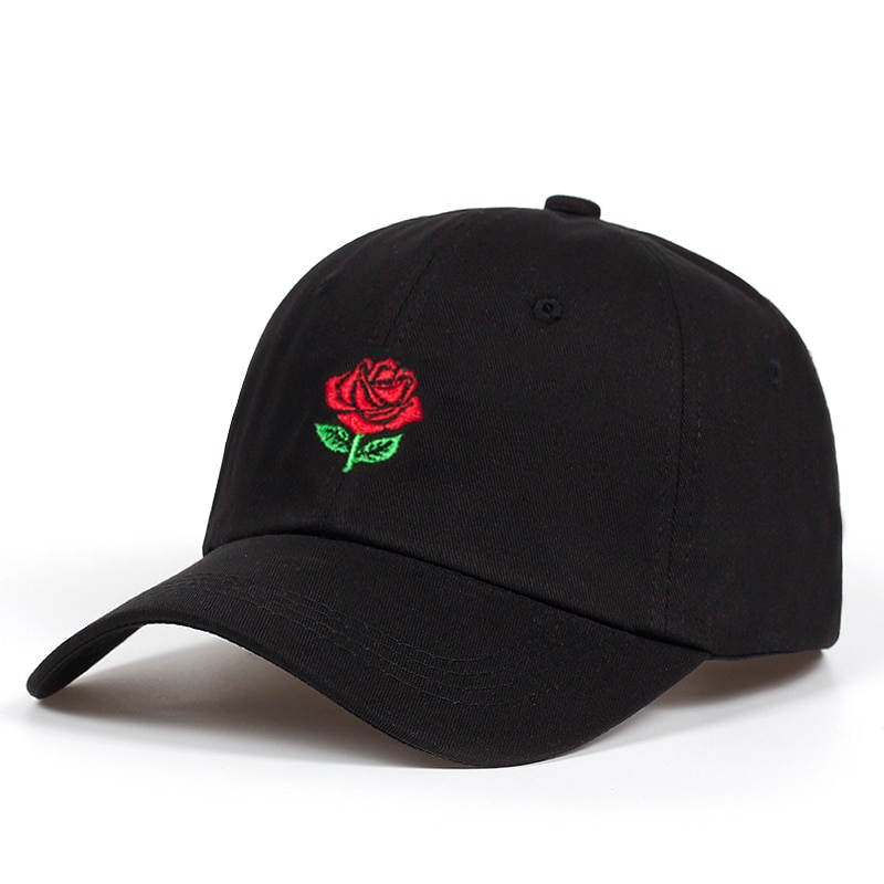 100% Cotton Rose Embroidery Dad Hat Black Snapback... – Grandado