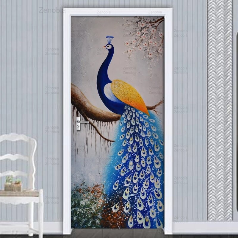 Diy Self Adhesive Door Stickers Peacock Flower Oil... – Grandado