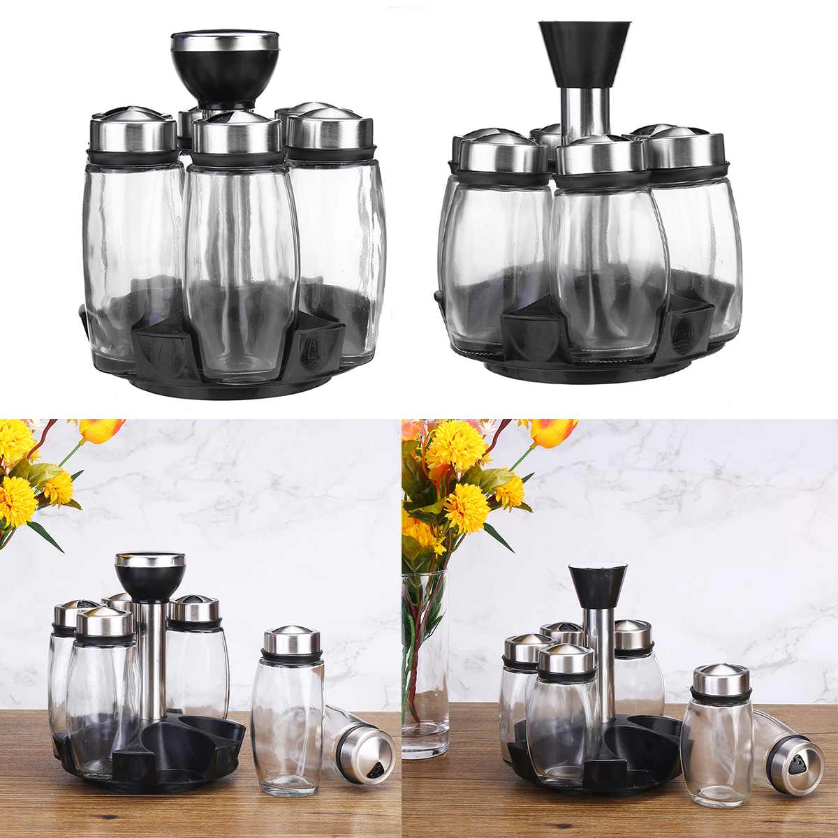 Kitchen Jars For Spices Rotating Glass Cruet Seaso... – Grandado