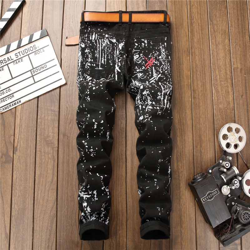 Sokotoo Men's dragonfly embroidery printed jea... – Vicedeal