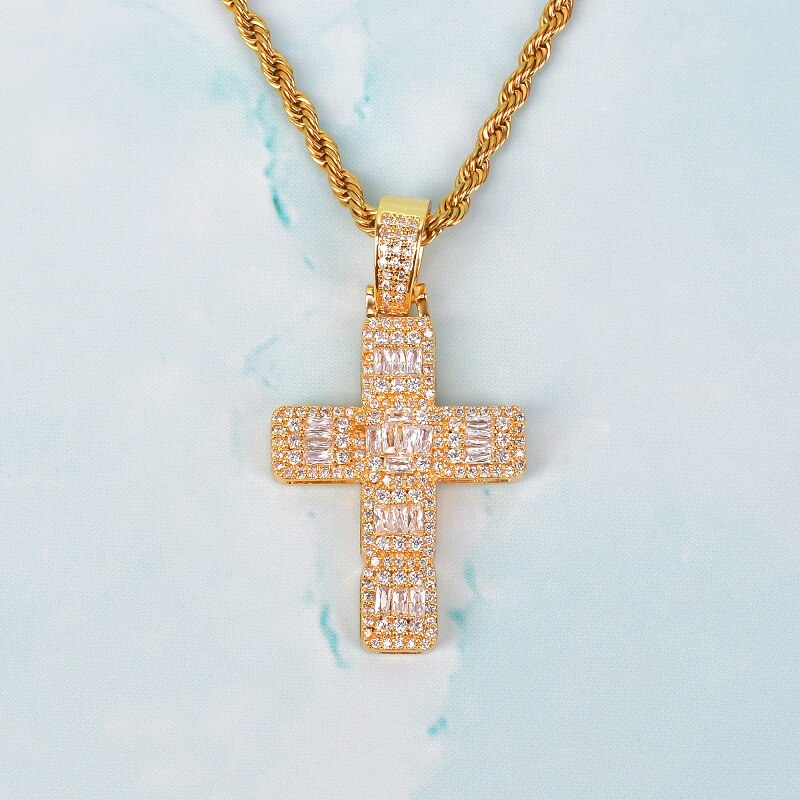 Iced Zircon Cross Gold Color Copper Material Neckl... – Grandado