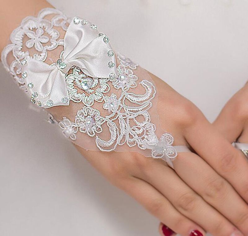 Crystal White Korte Boog Stijl Kant Bruid Hand Han... – Grandado