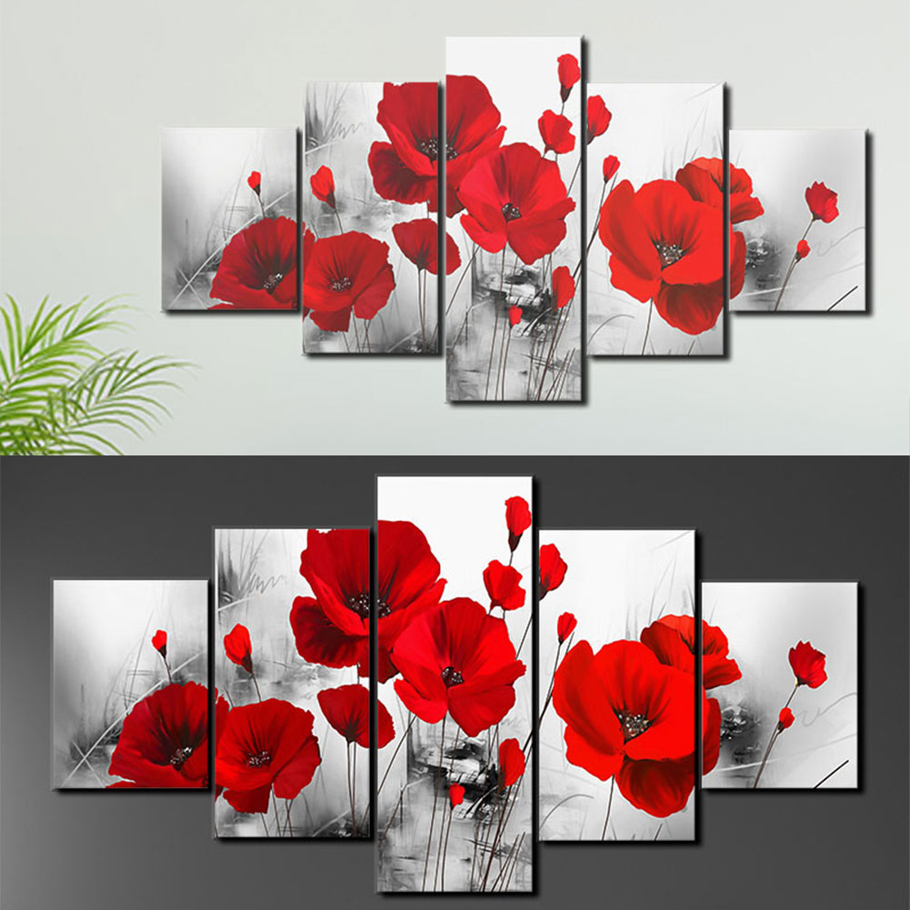 Painted Red Rose Oil Painting Reproductions 5 Piec... – Grandado