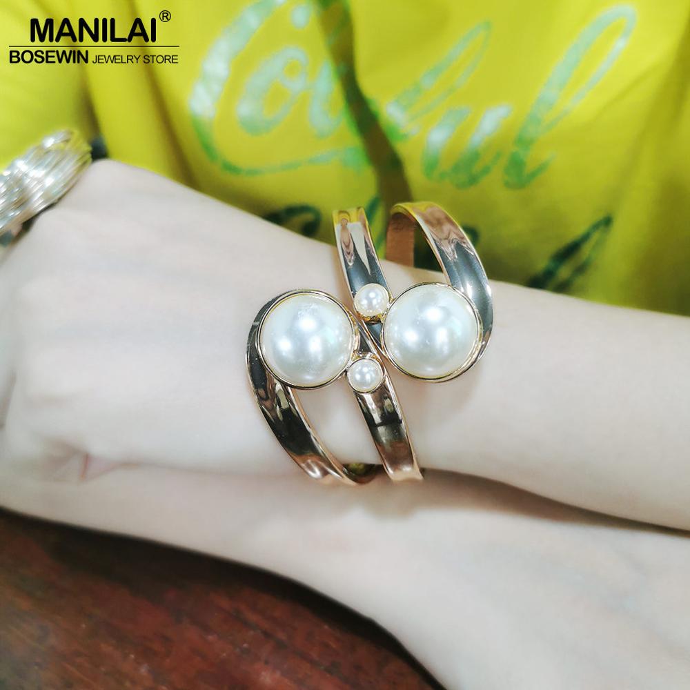 MANILAI Alloy Simulated Pearl Bangle Bracelets For... – Grandado MANILAI Alloy Simulated Pearl Bangle Bracelets For... – Grandado