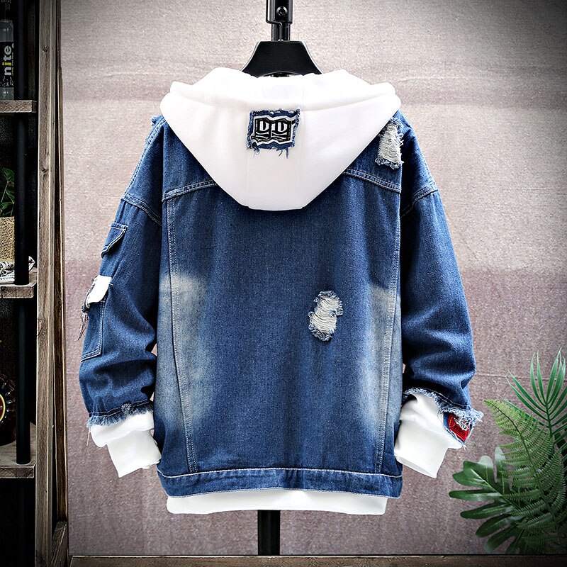 Mens Denim Jacket Outwear Coats Male Hooded Jean J... – Grandado