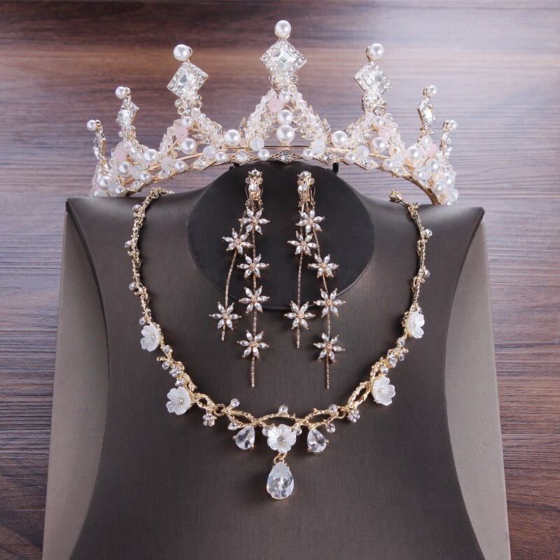 Baroque Retro Gold Crystal Pearl Bridal Jewelry Se... – Grandado