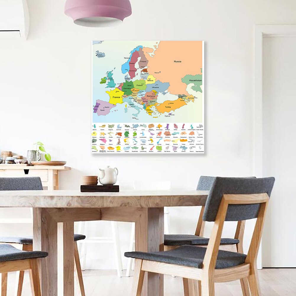 90*90cm Political Map of The Europe Non-woven Canv... – Grandado