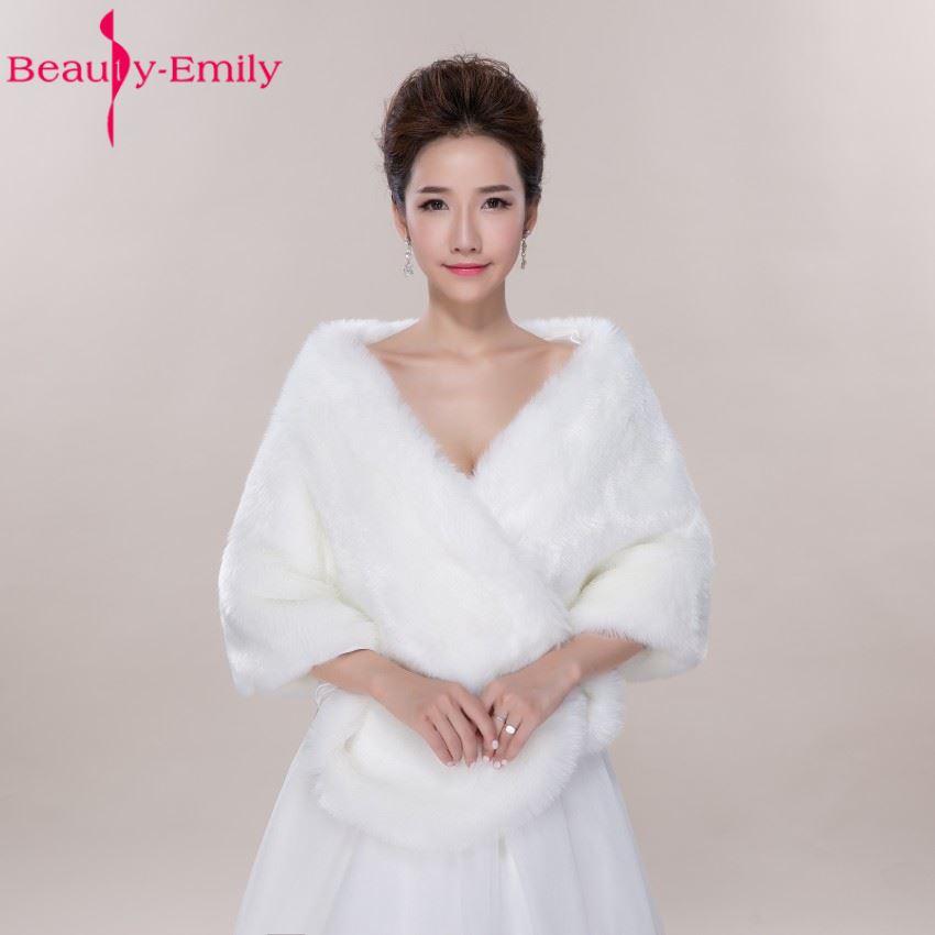 Plain Dyed Warm Bridal Cape White Winter Fur Coat ... – Vicedeal