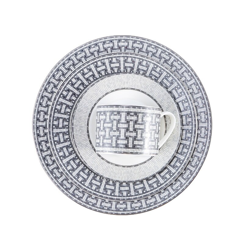 European-Style Bone China Ceramic Plate Set Gray D... – Vicedeal