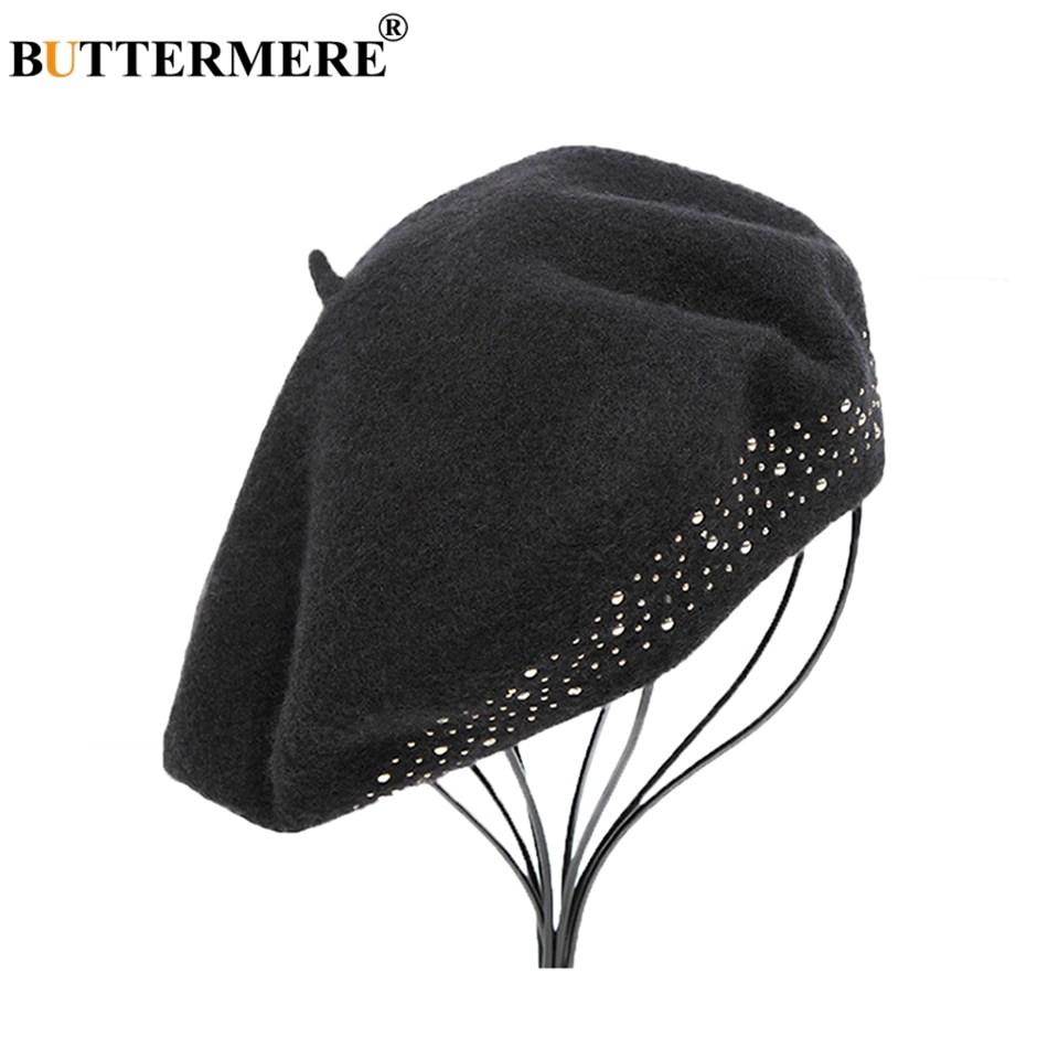 BUTTERMERE Wool Beret Cap Women Black Rivet Artist... – Grandado