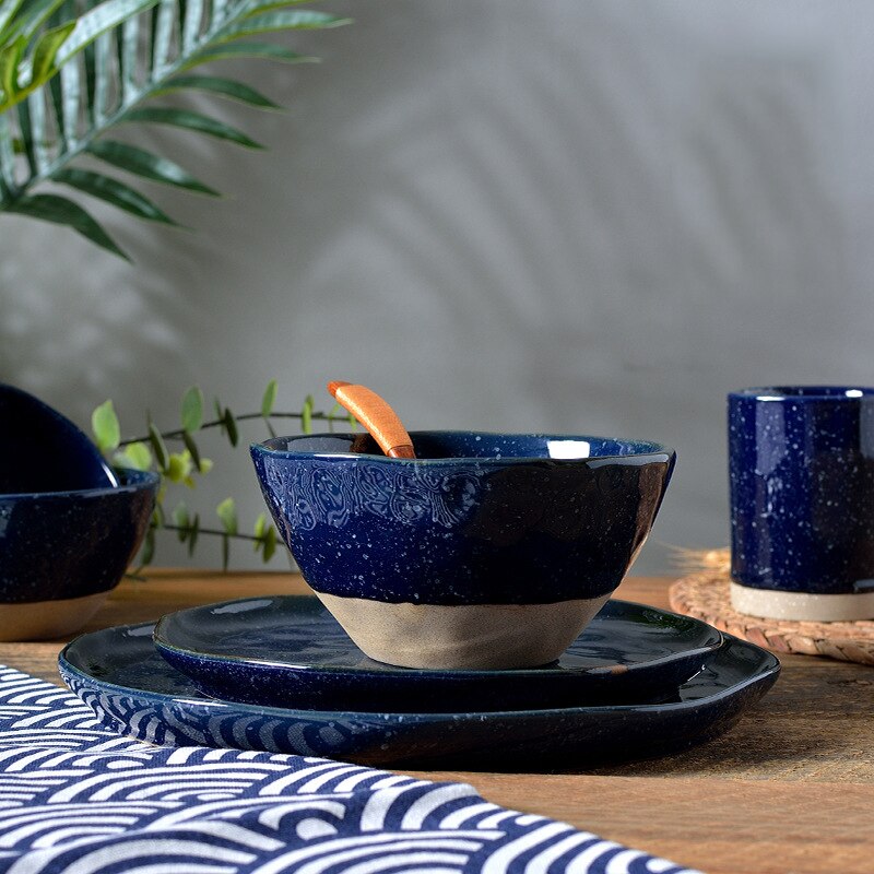 Japansk stil keramisk mørkeblå aftensmad tallerken... – Grandado