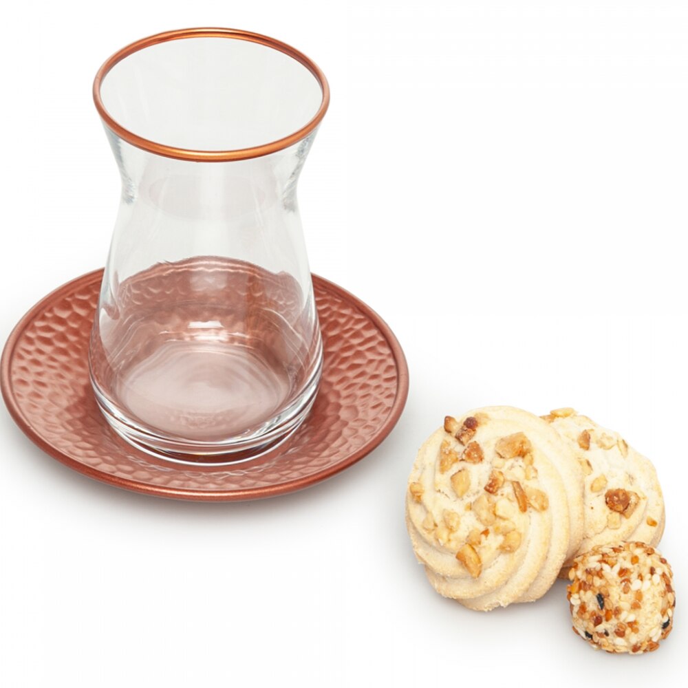 12 Piece Tea Glasses Set Copper Plate Rose Gold De... – Vicedeal