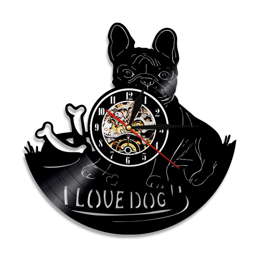 Dog Breed Bulldog Vinyl Record Clock I Love DOG Qu... – Grandado