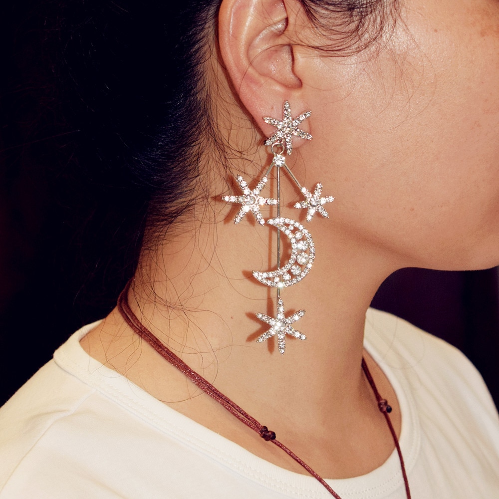 Stunning Rhinestone Star Moon Charms Big Dangle Ea... – Vicedeal