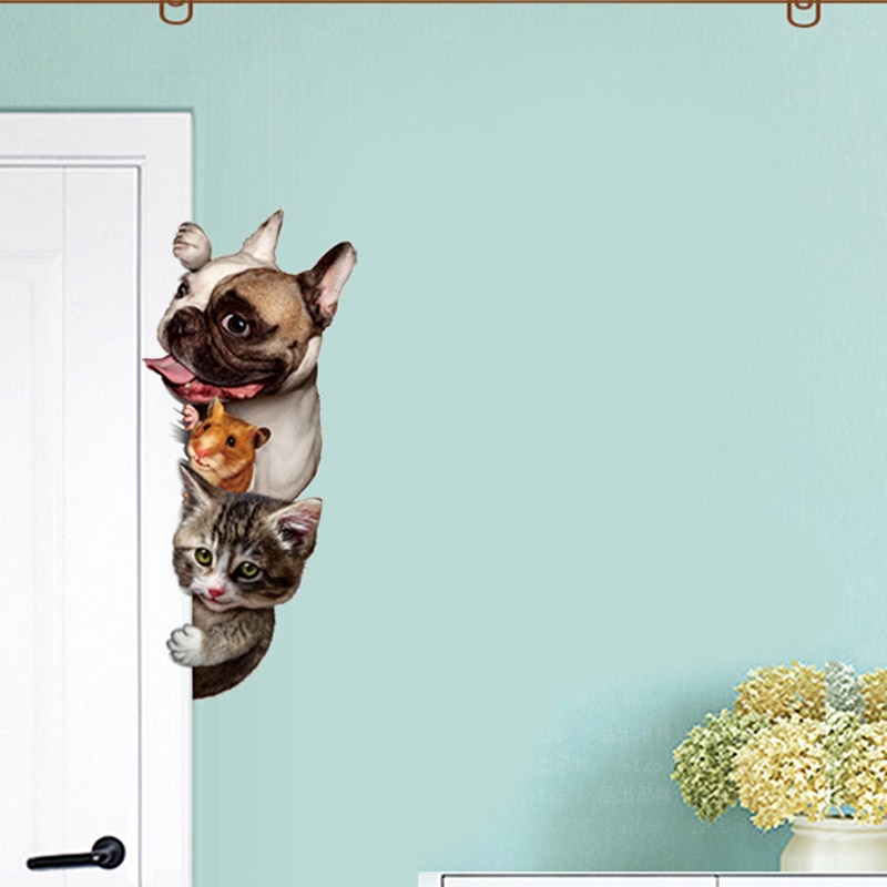 Funny 3D Cat Dog Door wall sticker kids rooms livi... – Grandado