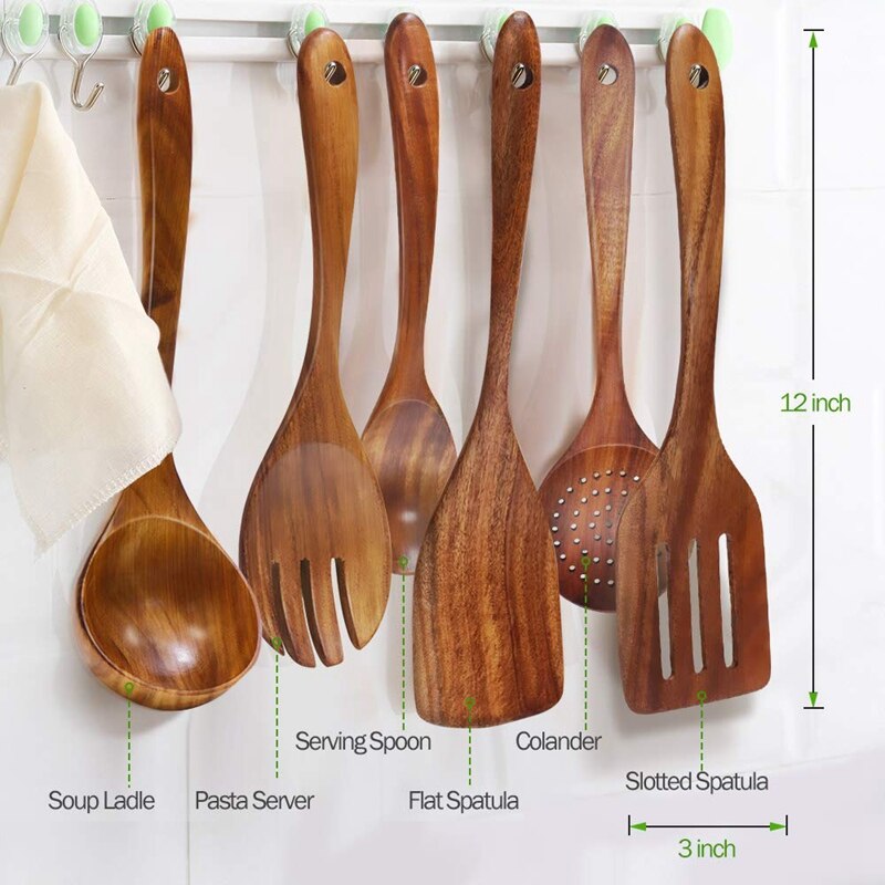 Wooden Utensils Set of 6, Large Kitchen Cooking Ut... – Grandado