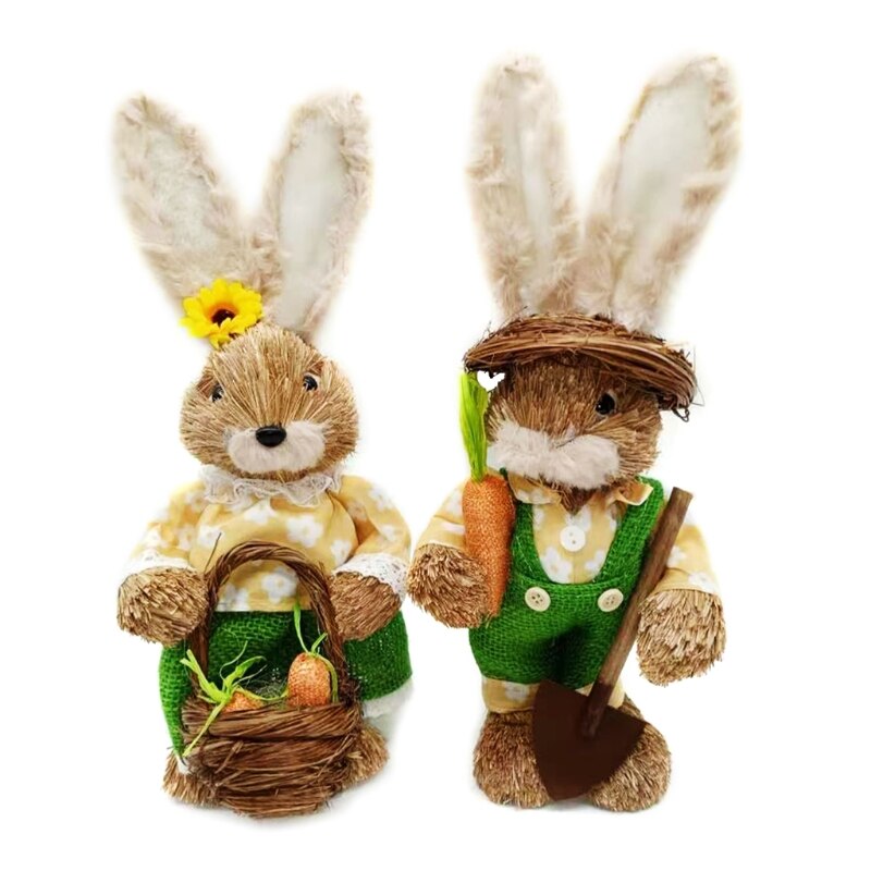 OOTDTY 2pcs Cute Straw Rabbits Bunny Decorations E... – Grandado
