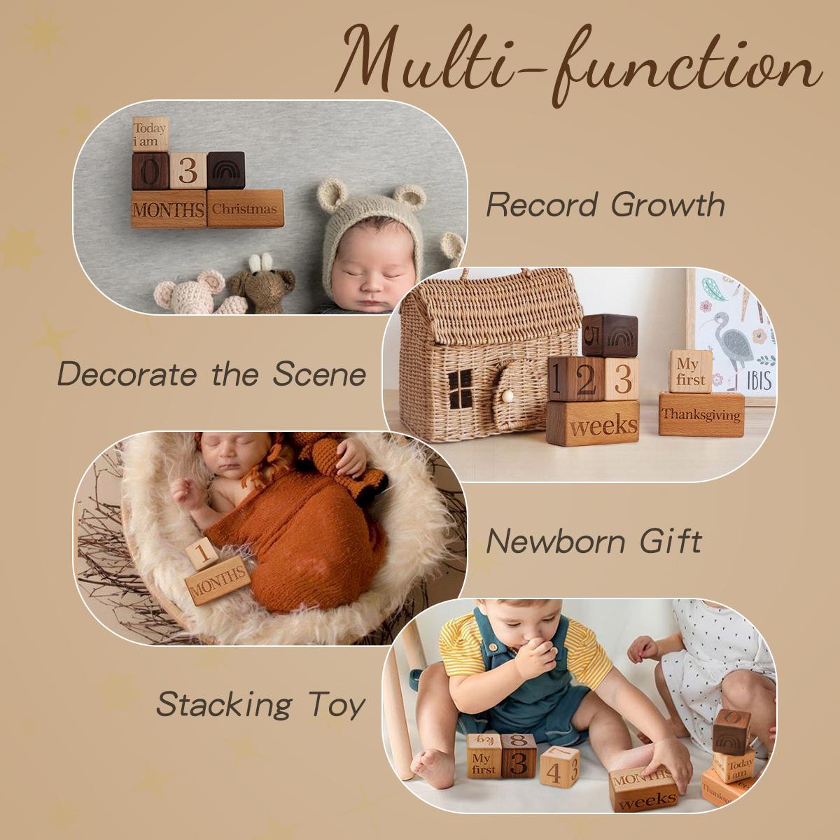 1Set Baby Milestone Block Wooden Beech Block Engra... – Vicedeal
