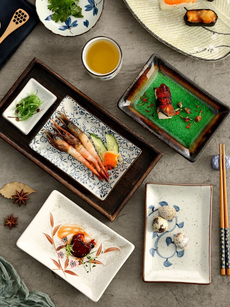 Plato rectangular de cerámica gruesa para sushi – Grandado