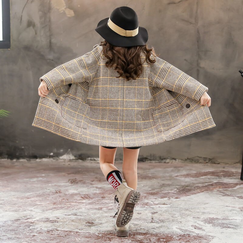 Girls Wool Coat For Girl Coat Plaid Double-breaste... – Vicedeal