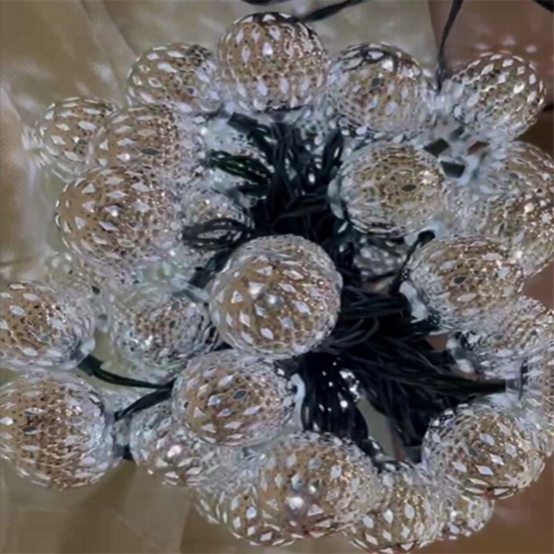 Battery Powered Moroccan Ball Lamp String LED Wrou... – Grandado