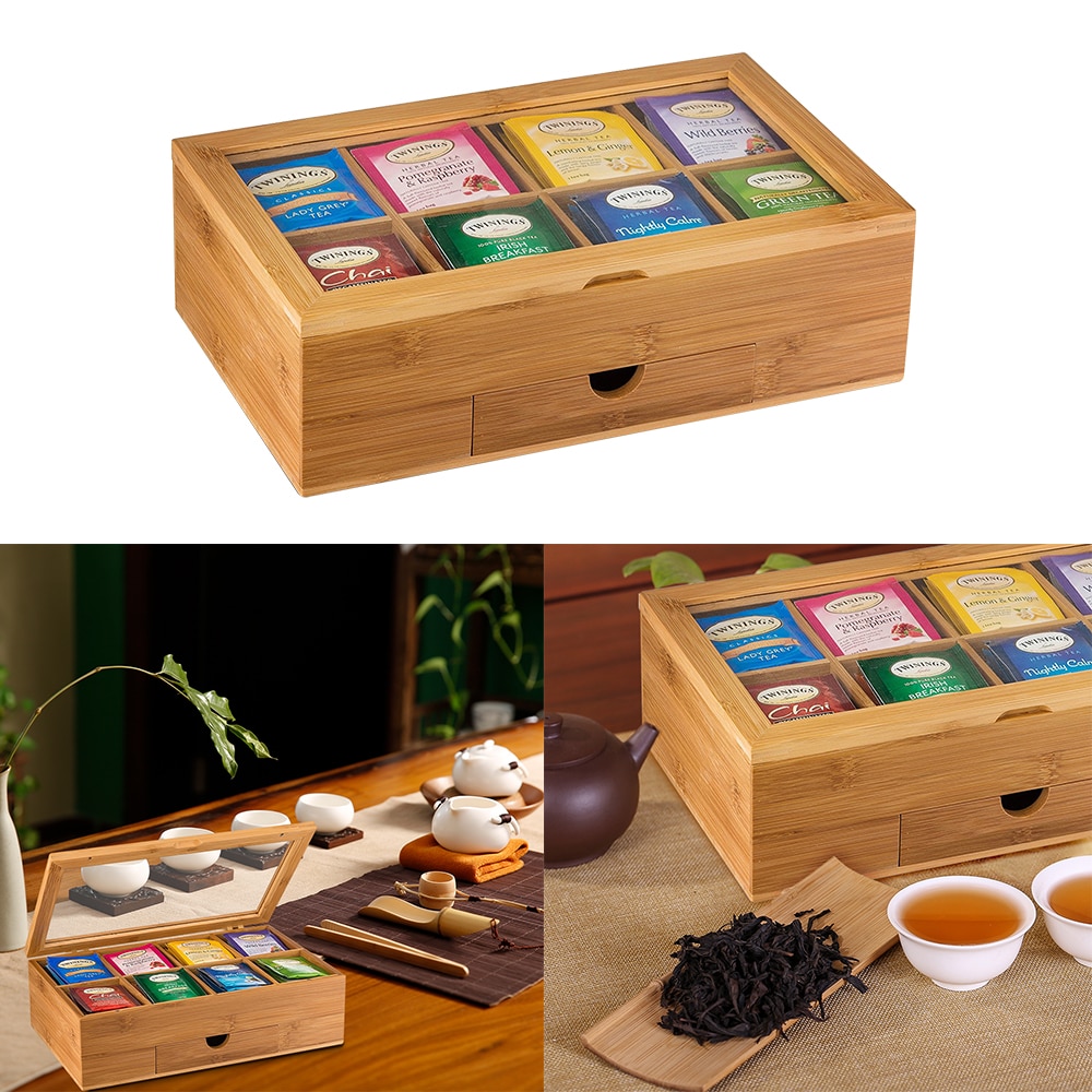 5-Grid Natural Wood Tea Caddies Tea Bag Multifunct... – Grandado