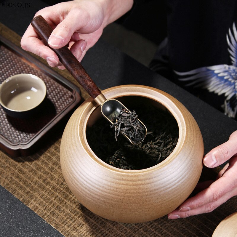 Rough pottery round large-capacity Tea leaf jar co... – Grandado