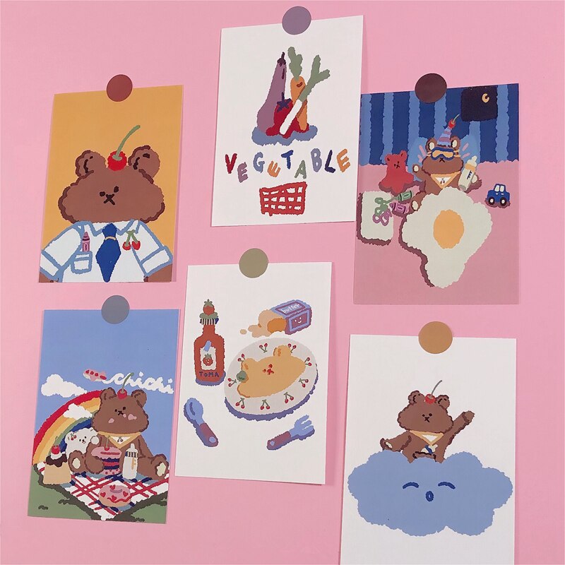 6Pcs Korean Cartoon Soft Bear Poster INS Album HD ... – Vicedeal