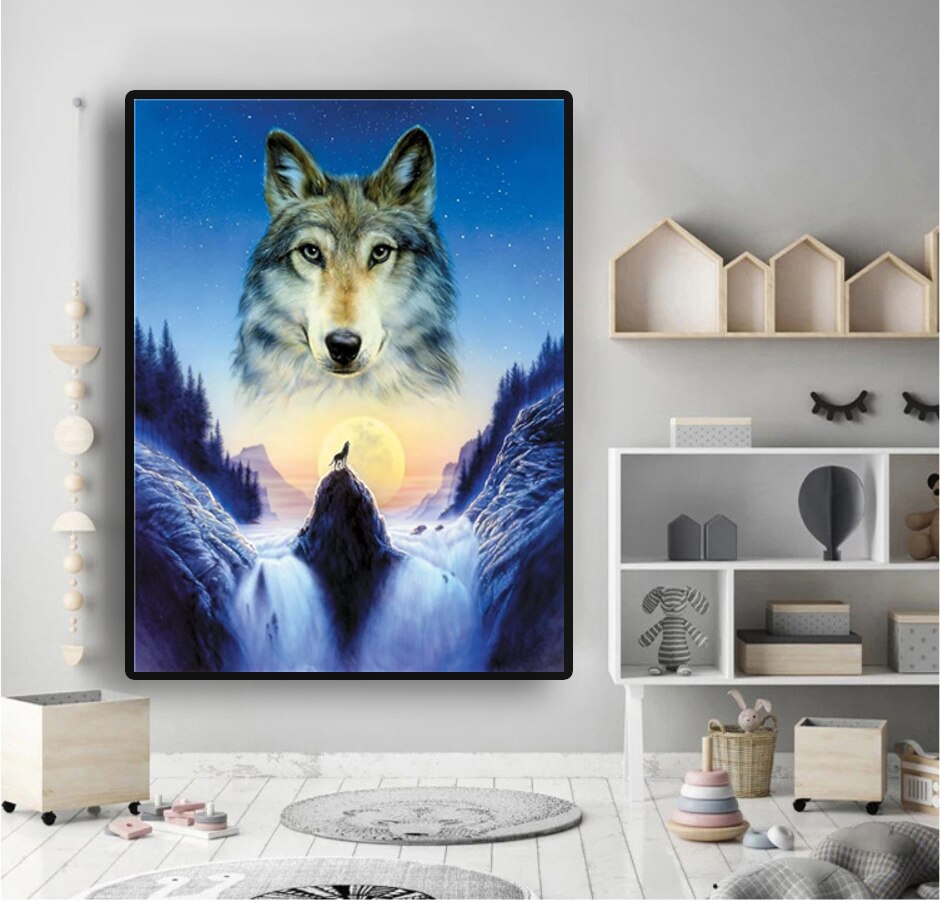 Home Decor night wolf animal painting diy oil pain... – Grandado