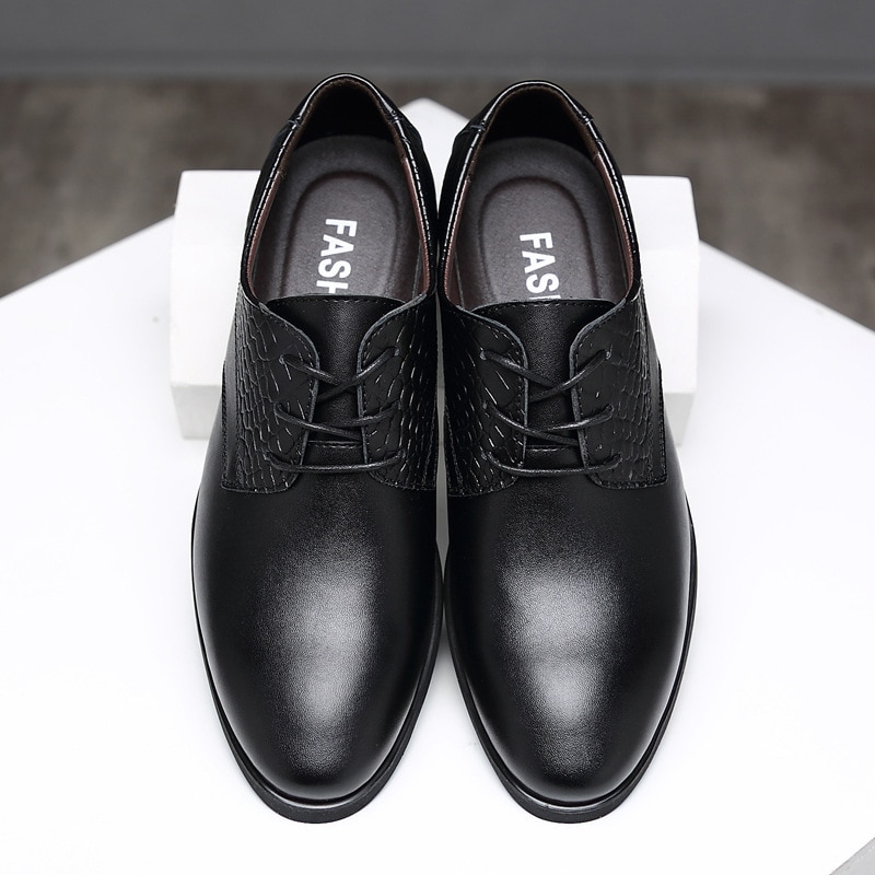 AlexBu Leather Shoes Men Lace Up Pointed Toe Forma... – Grandado