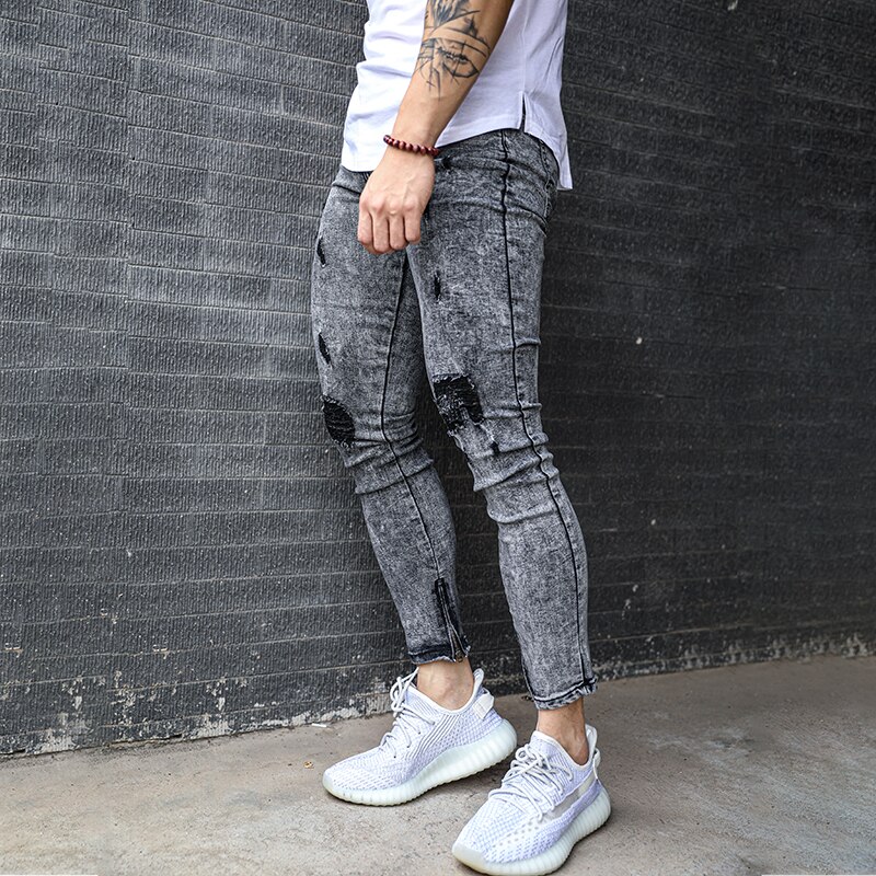 Mens Skinny Ripped Jeans Gym Super Stretch Fitness... – Vicedeal