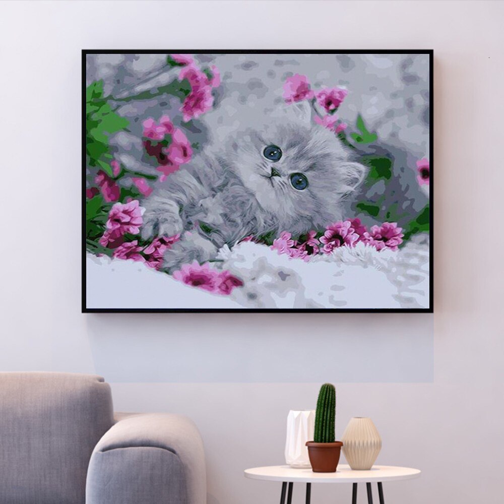 HUACAN Paint By Number Cat HandPainted Animal Kits... – Vicedeal