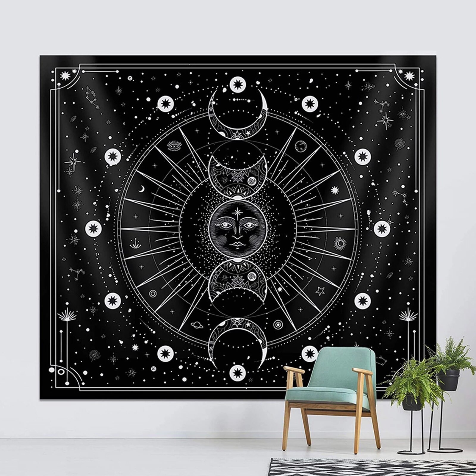 Moon phase Tapestry Latest Stars Space Psychedelic... – Grandado