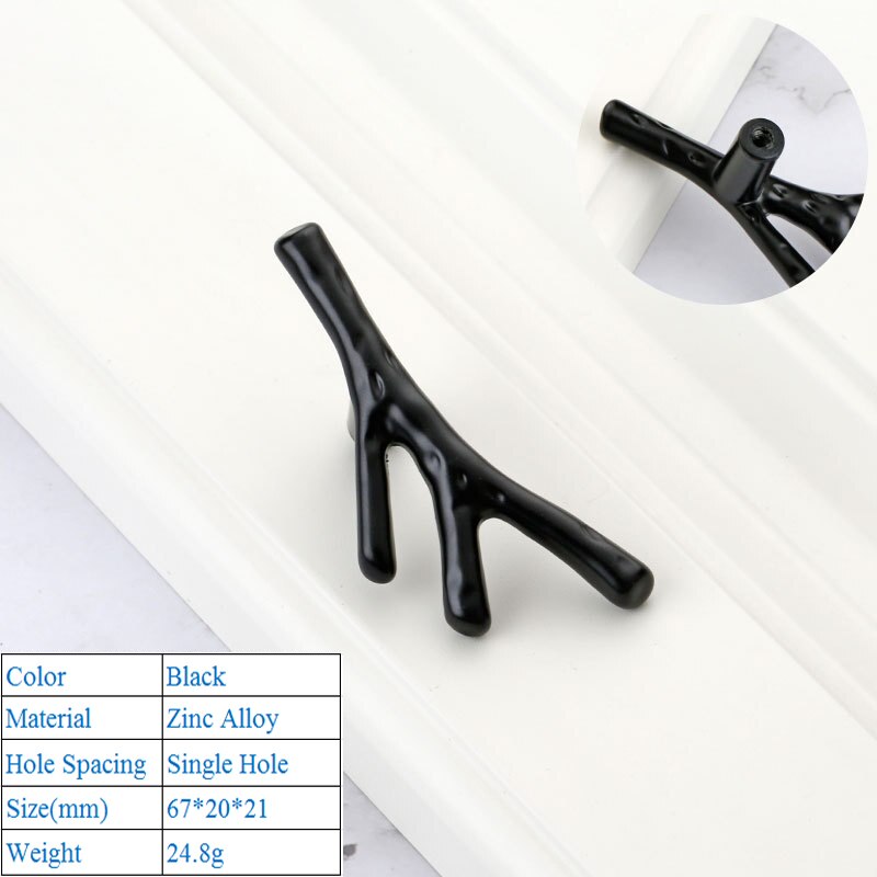 Zinc Alloy Branch Door Handle Simple Black Ancient... – Grandado