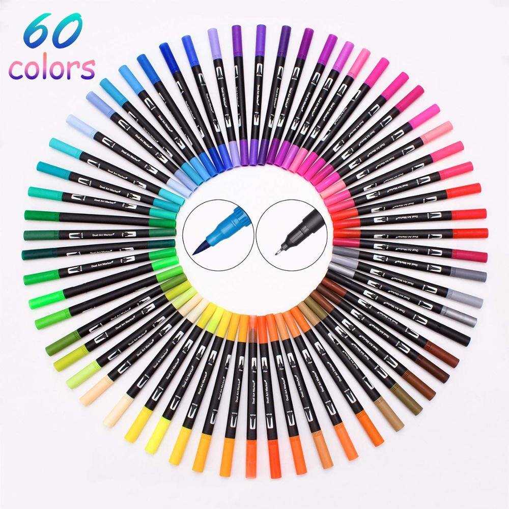60 pcs Colouring Pens, Dual Tip Brush Pens Art Mar... – Grandado